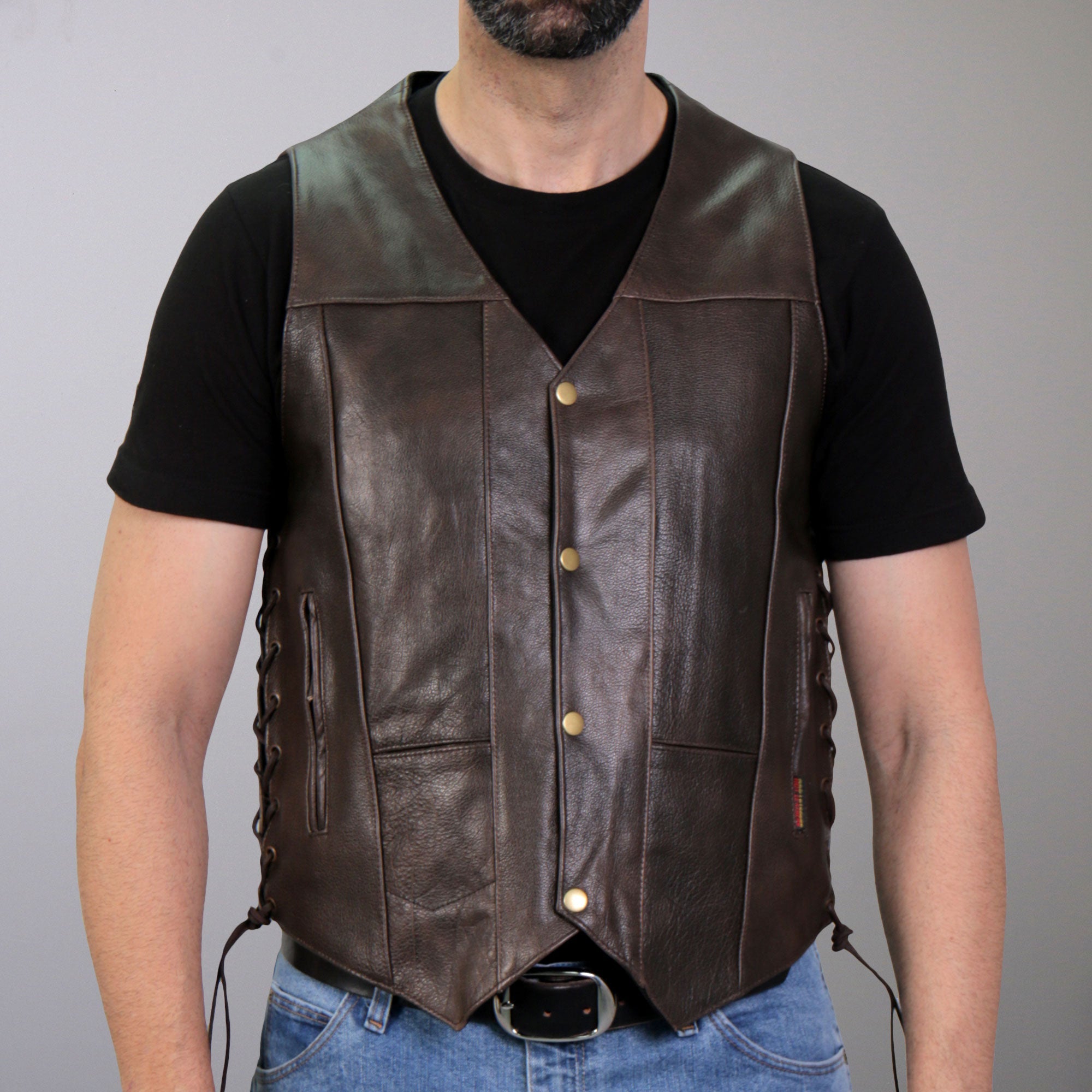 Hot Leathers VSM1040 Men's Retro Brown Motorcycle style 'Side Lace' Le ...