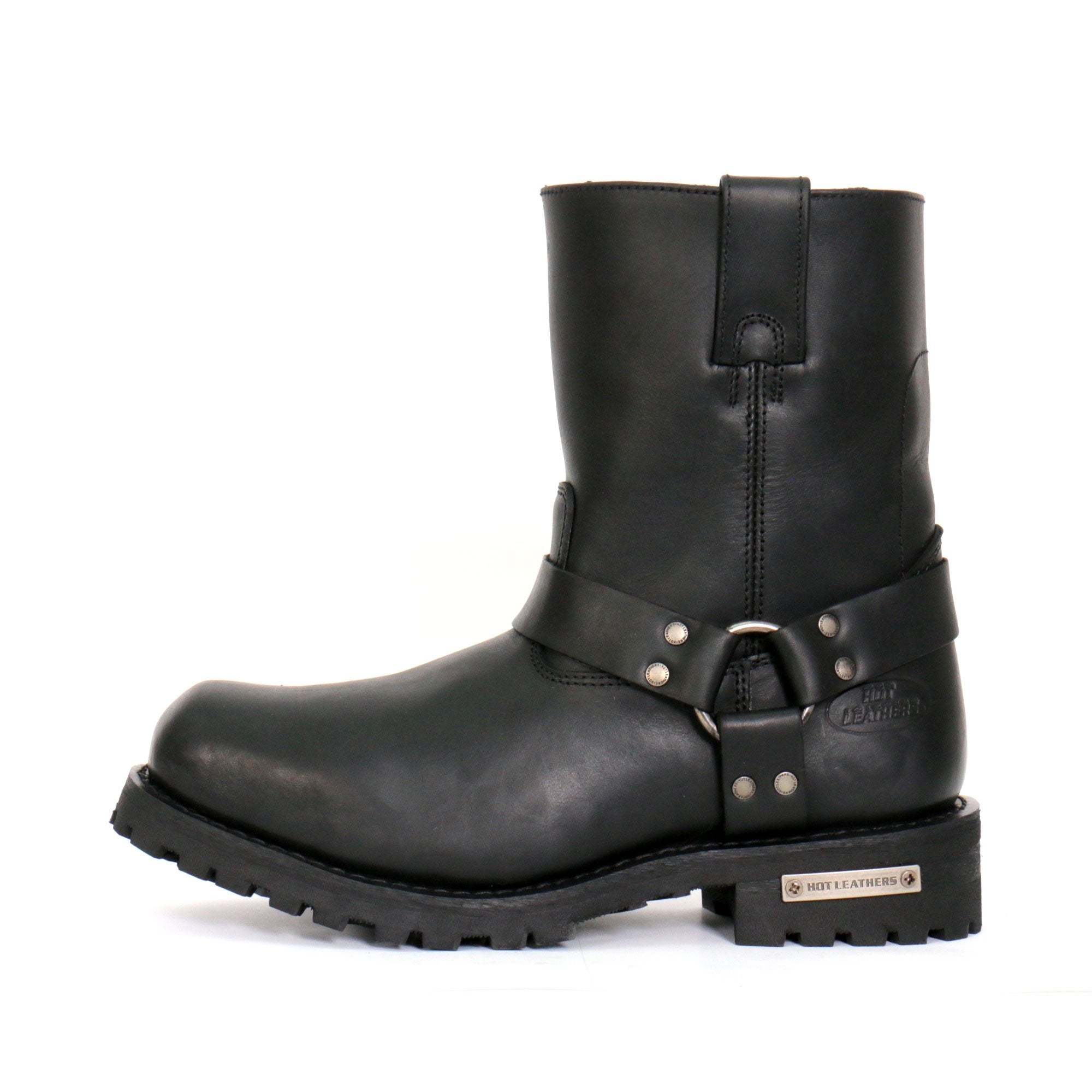 Hot Leathers Men's Black 8-inch Short Harness Leather Boots with Lug S ...